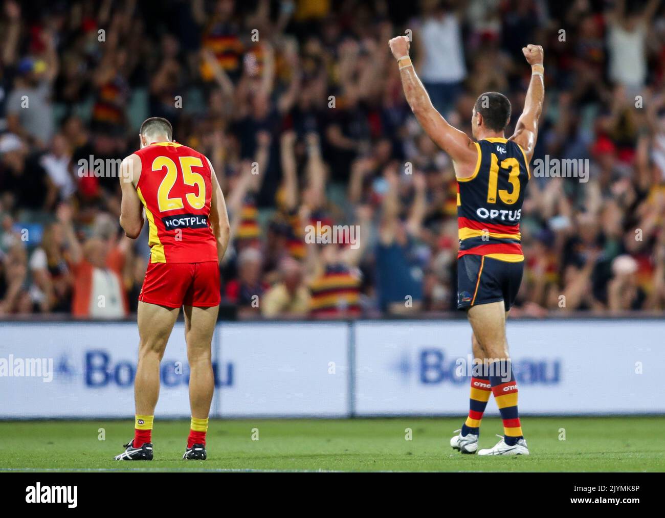 Taylor Walker of the Crows celebrates the final siren and victory as ...