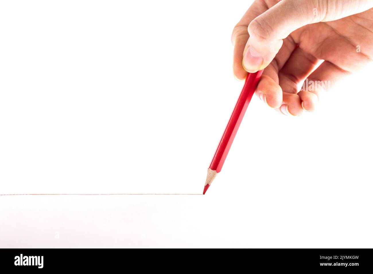 hand with the red pencil on a white background Stock Photo - Alamy
