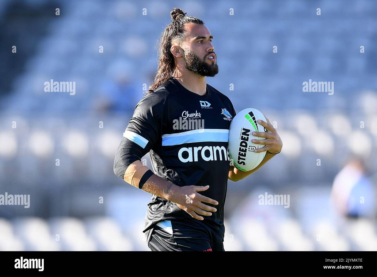 Toby Rudolf of the Sharks during the warm up ahead of the Round 4 NRL ...