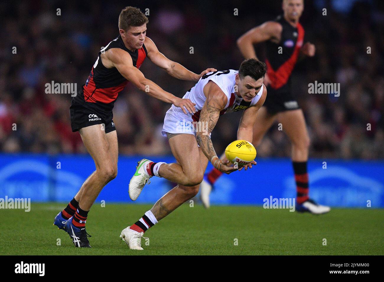 Josh Battle of St Kilda (centre) in action during the Round 3 AFL match ...
