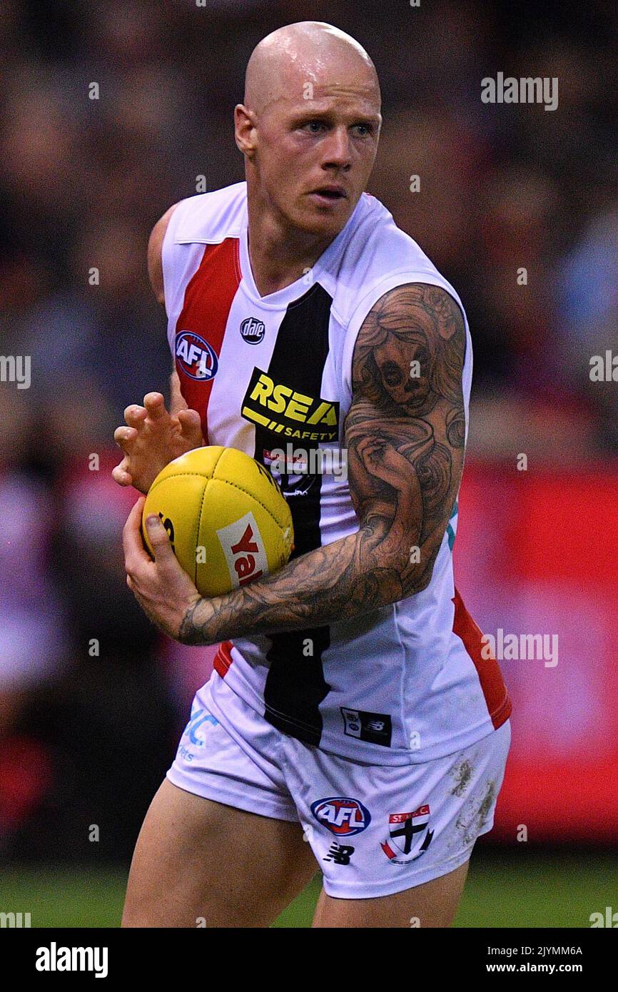 Zak Jones of St Kilda in action during the Round 3 AFL match between ...
