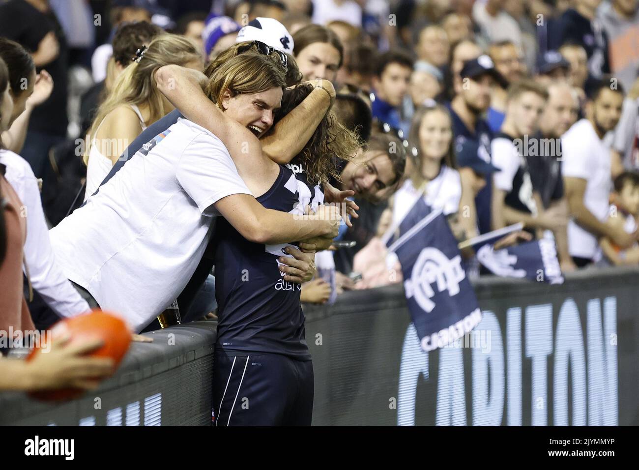Luke Parks of the Blues celebrates with friends after winning the Round ...