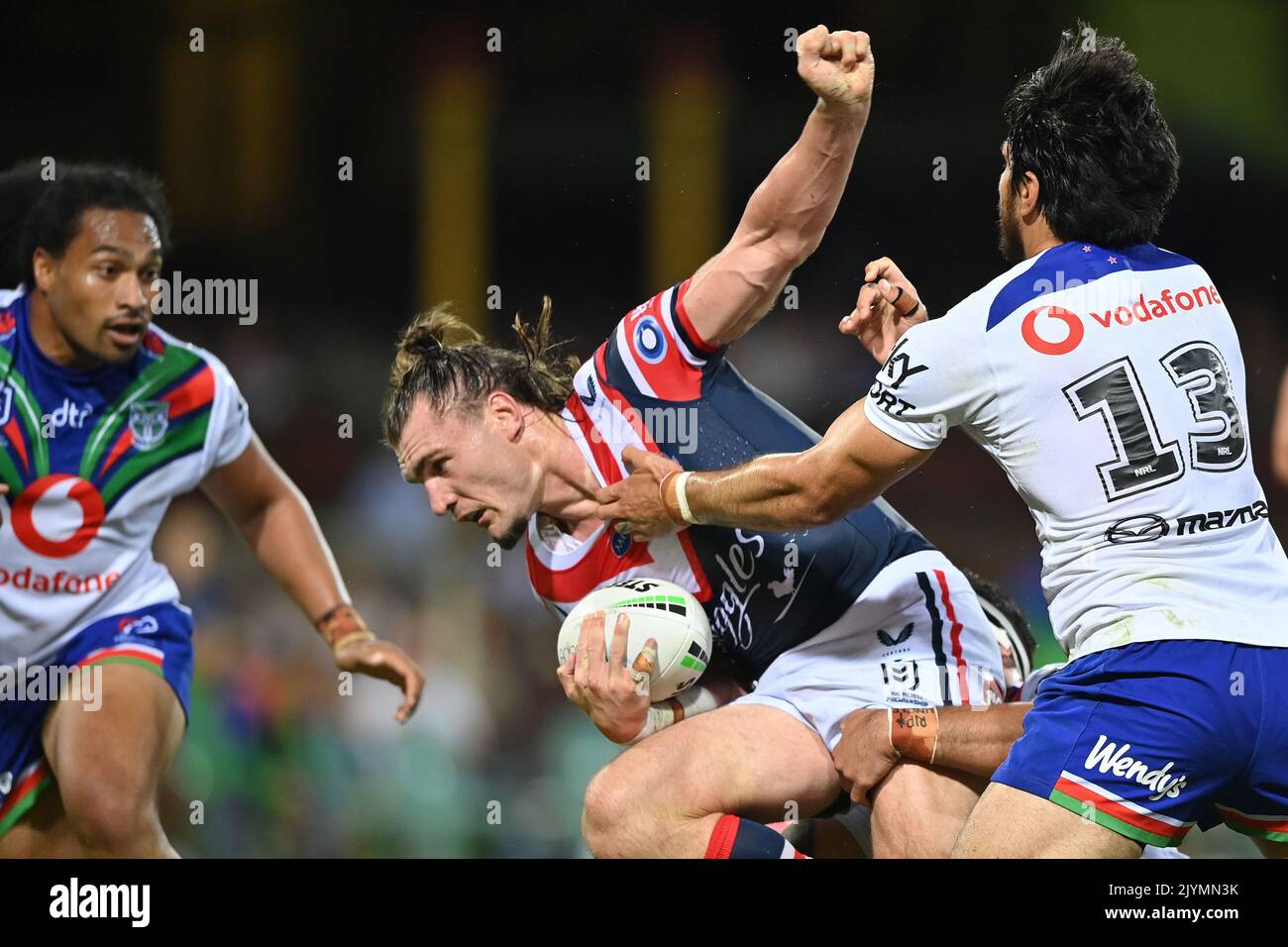 Angus Crichton of the Roosters with a ripped jersey during the Round 4 ...