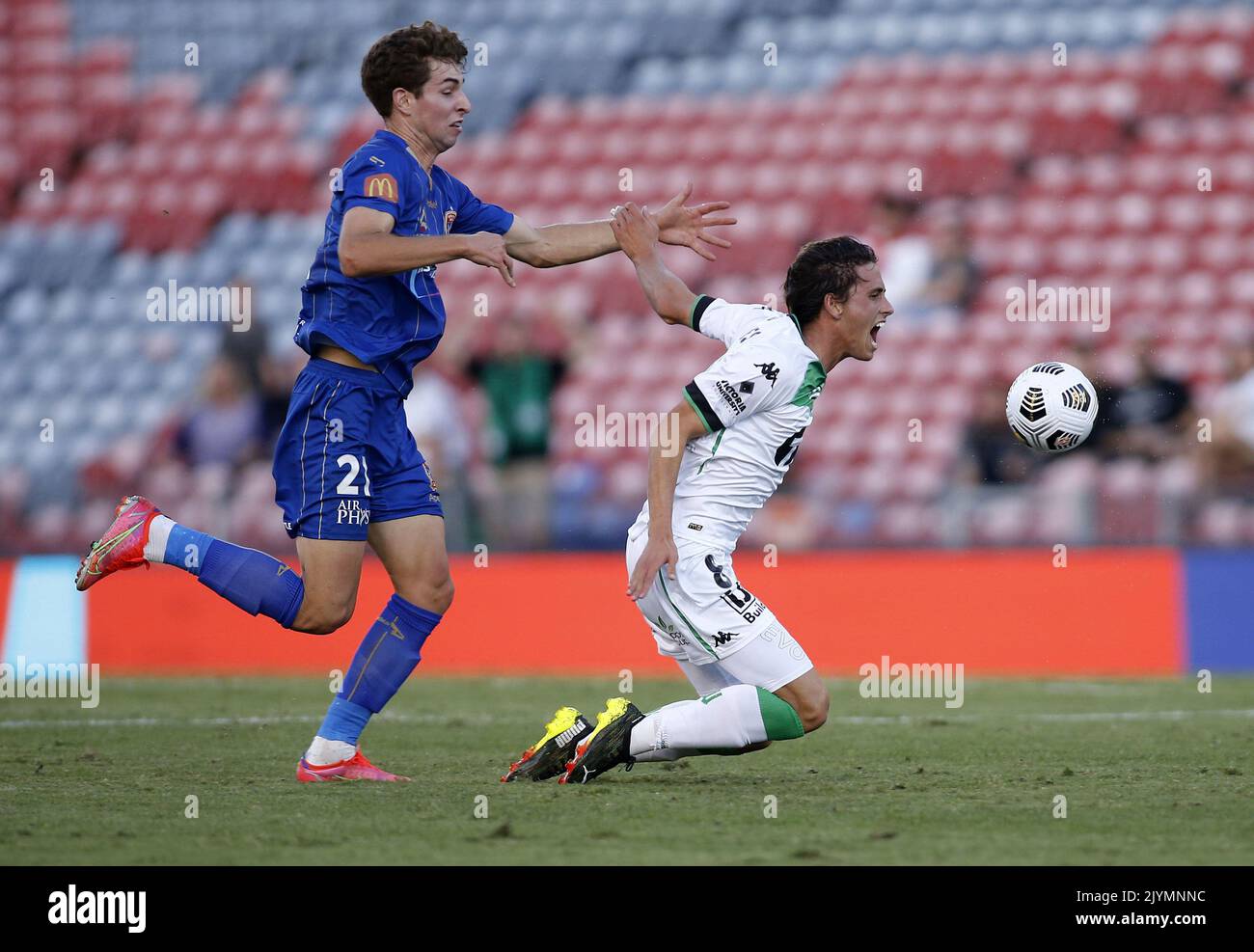 Lachlan Wales of Western United is taken down by Luka Prso during the A ...