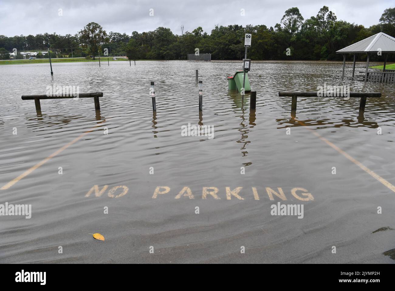 Flood waters are seen over Woodlands Park at Mudgeeraba on the Gold ...