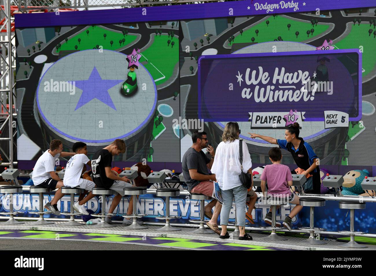 People play sideshow games at the Sydney Royal Easter show in Sydney ...