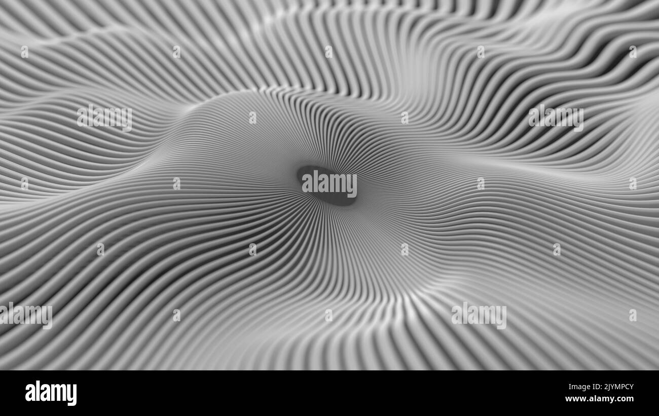 3D grayscale rendering of circular formation of stripes resembling an ...