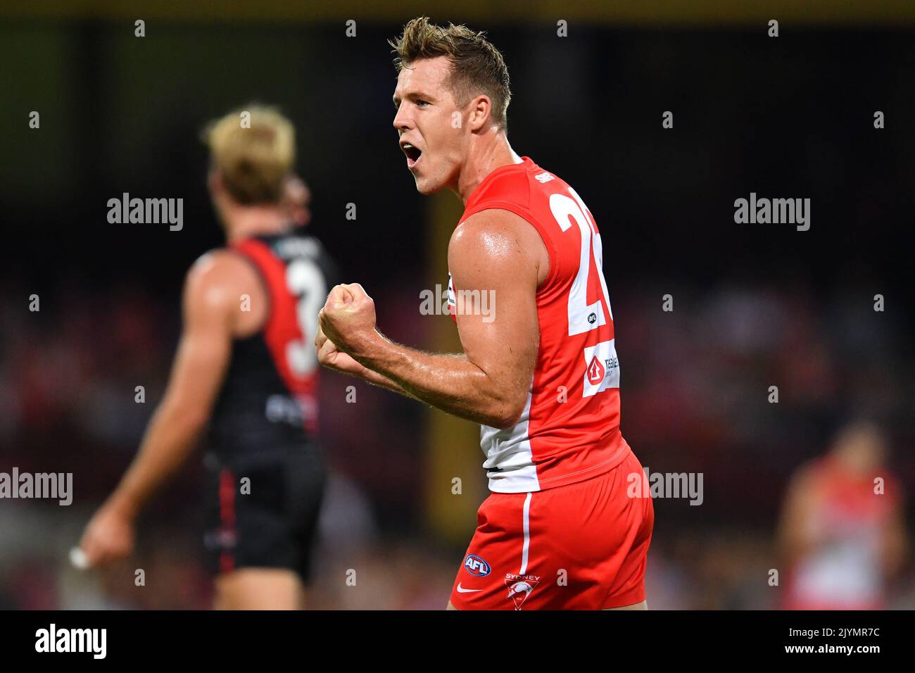 Luke Parker of the Swans celebrates after scoring a goal during the ...