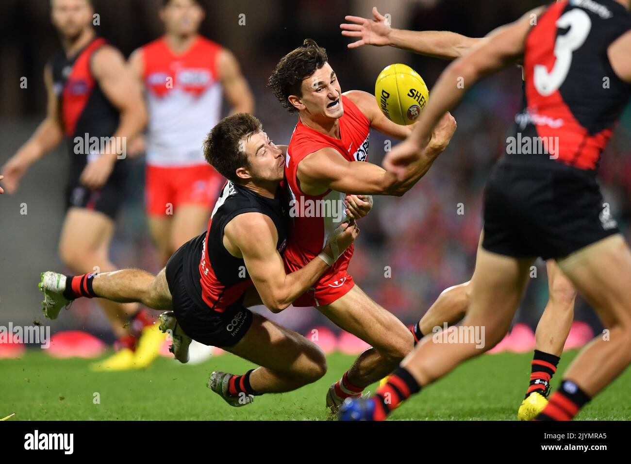 Sam Wicks of the Swans hand balls during the Round 4 AFL match between ...