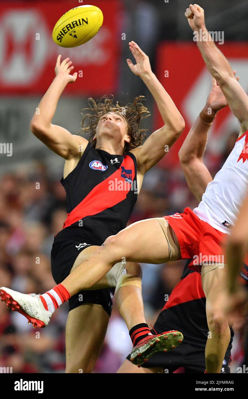 Harrison Jones of the Bombers takes a mark during the Round 4 AFL match ...