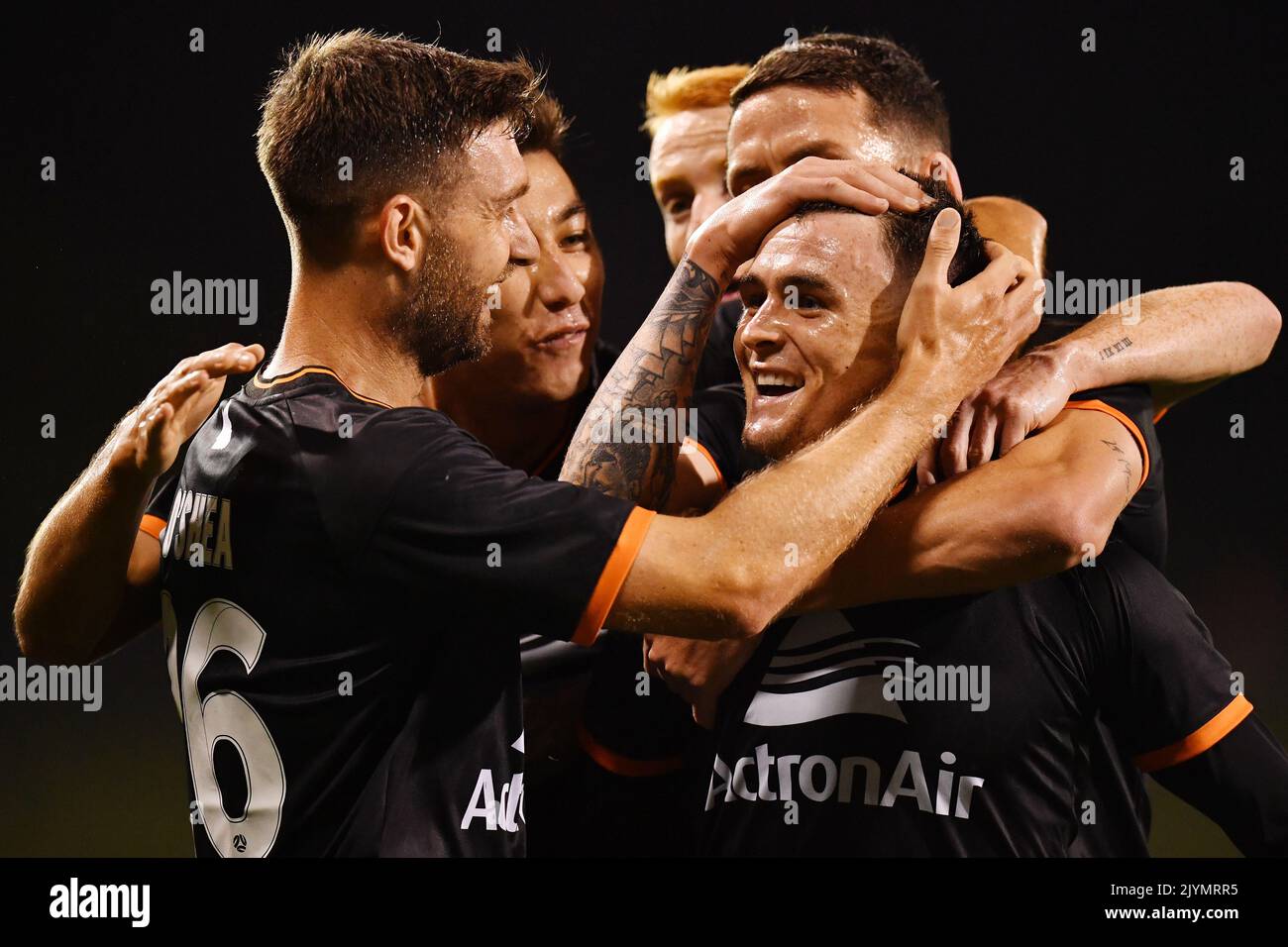 Dylan Wenzel-Halls of the Roar celebrates his goal during the A-League ...