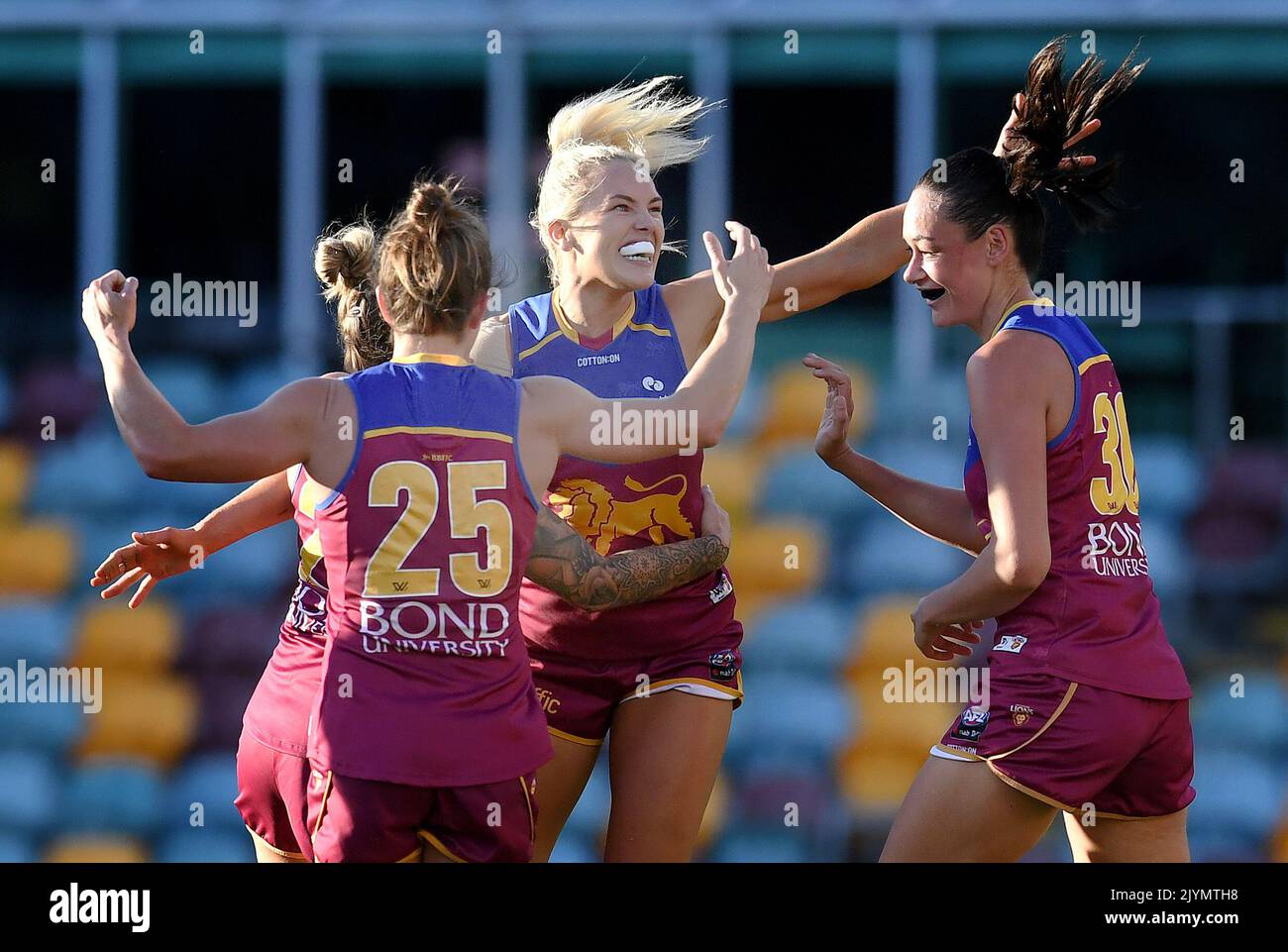 Orla O’Dwyer of the Lions (centre) celebrates scoring a goal during the ...