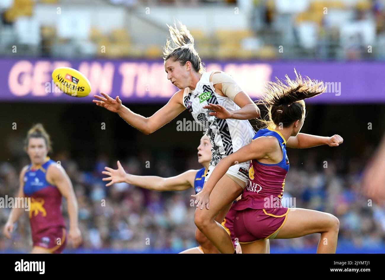 Erica Fowler of the Magpies in action during the AFLW Preliminary Final ...
