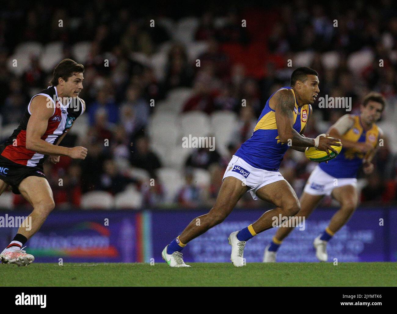 Tim Kelly of the Eagles runs forward during the Round 4 AFL match ...