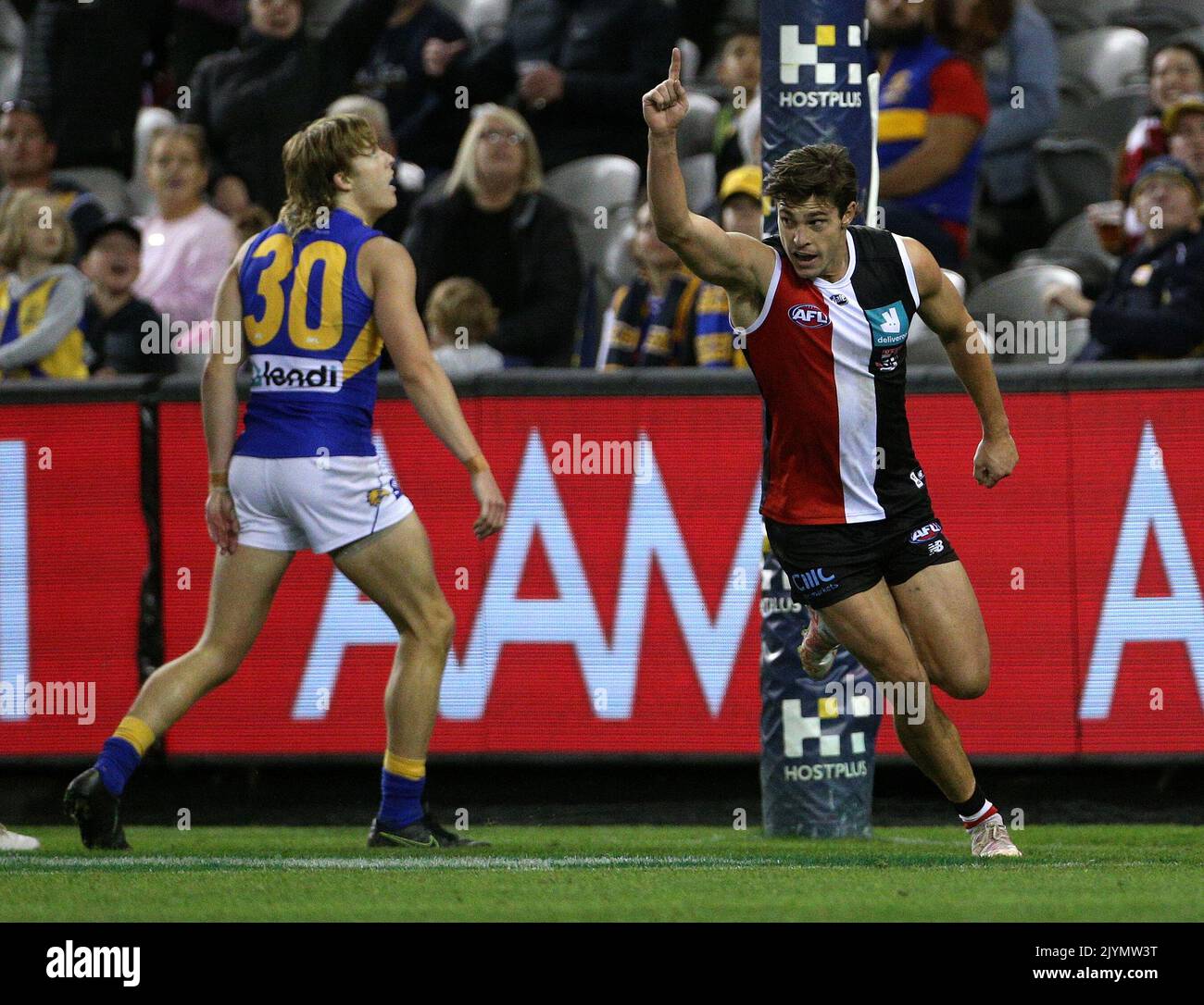 Jack Steele of the Saints celebrates a goal during the Round 4 AFL ...