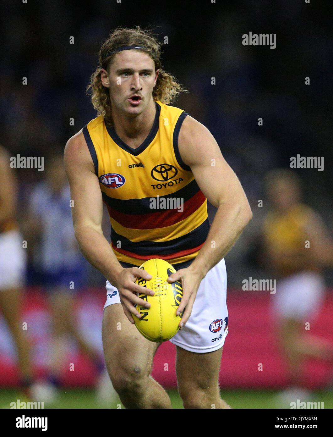 Sam Berry of the Crows runs forward during the Round 4 AFL match ...