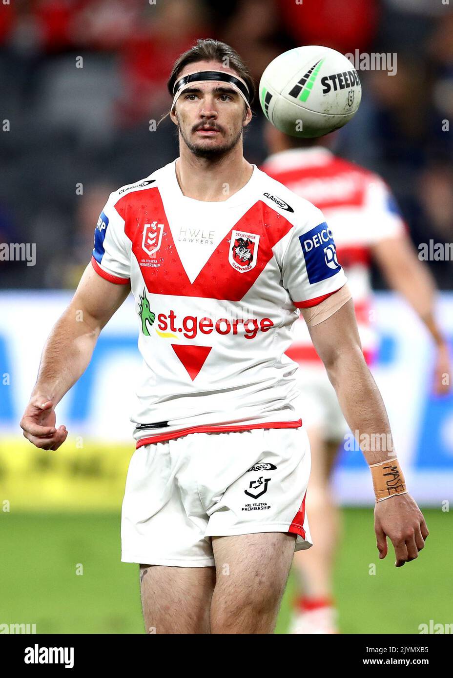 Cody Ramsey of the Dragons warms up prior to the Round 5 NRL match ...