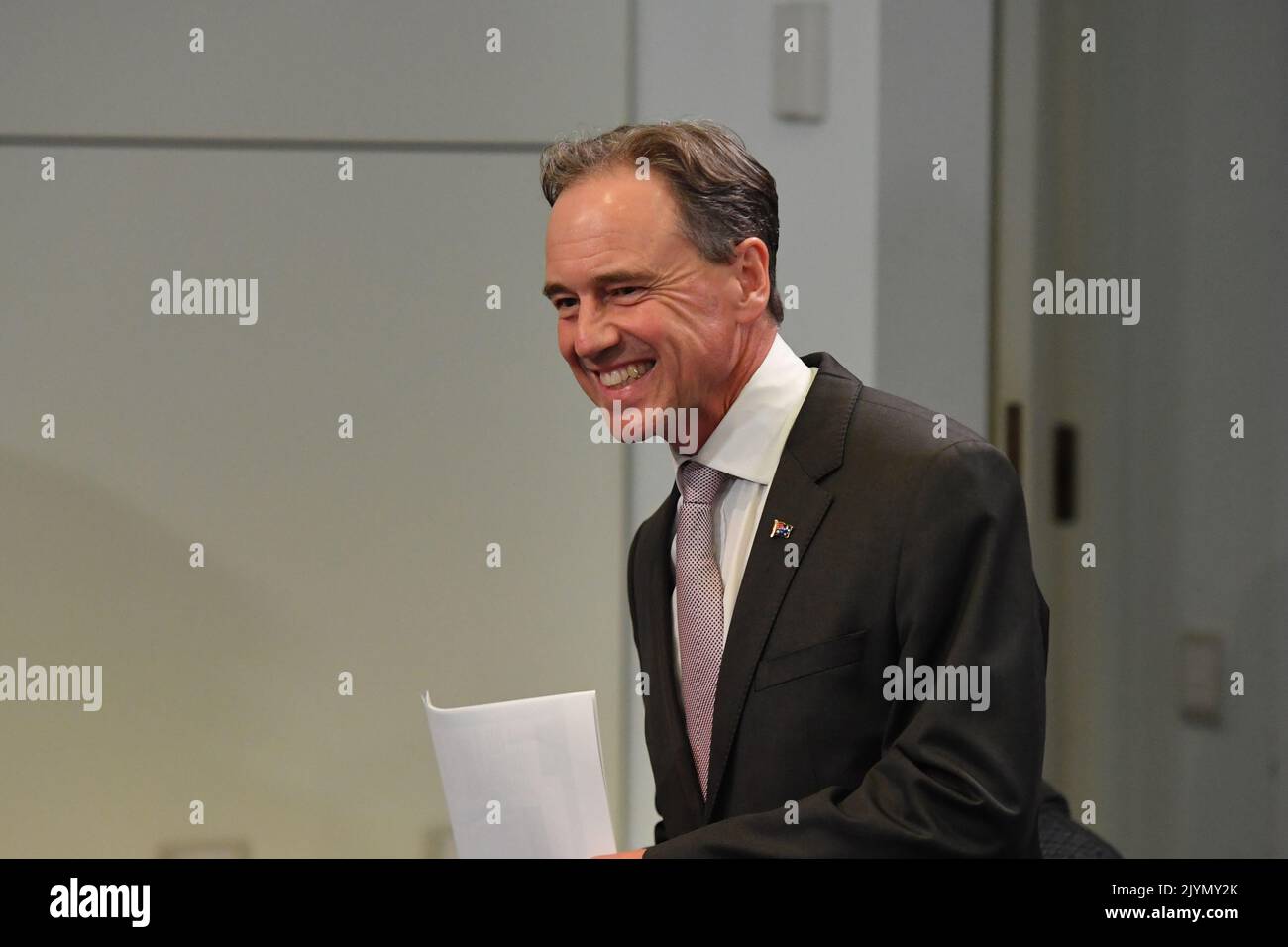 Minister for Health Greg Hunt arrives at a press conference at ...