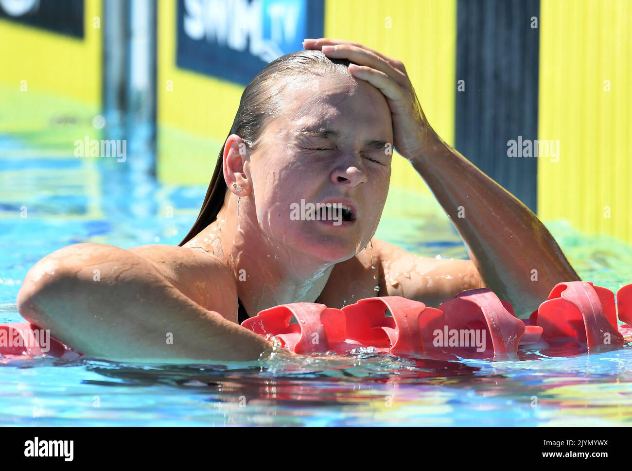 Chelsea Hodges is seen after winning the final of the Women’s 100m ...