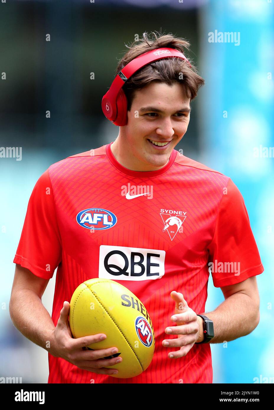 Errol Gulden of the Swans warms up prior to the Round 5 AFL match ...