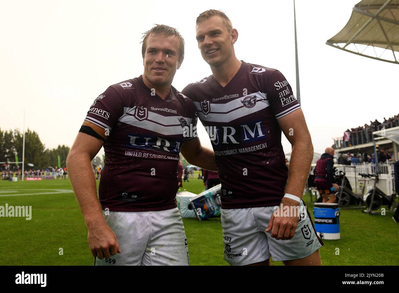 Jake Trbojevic and Tom Trbojevic of the Sea Eagles following their win ...