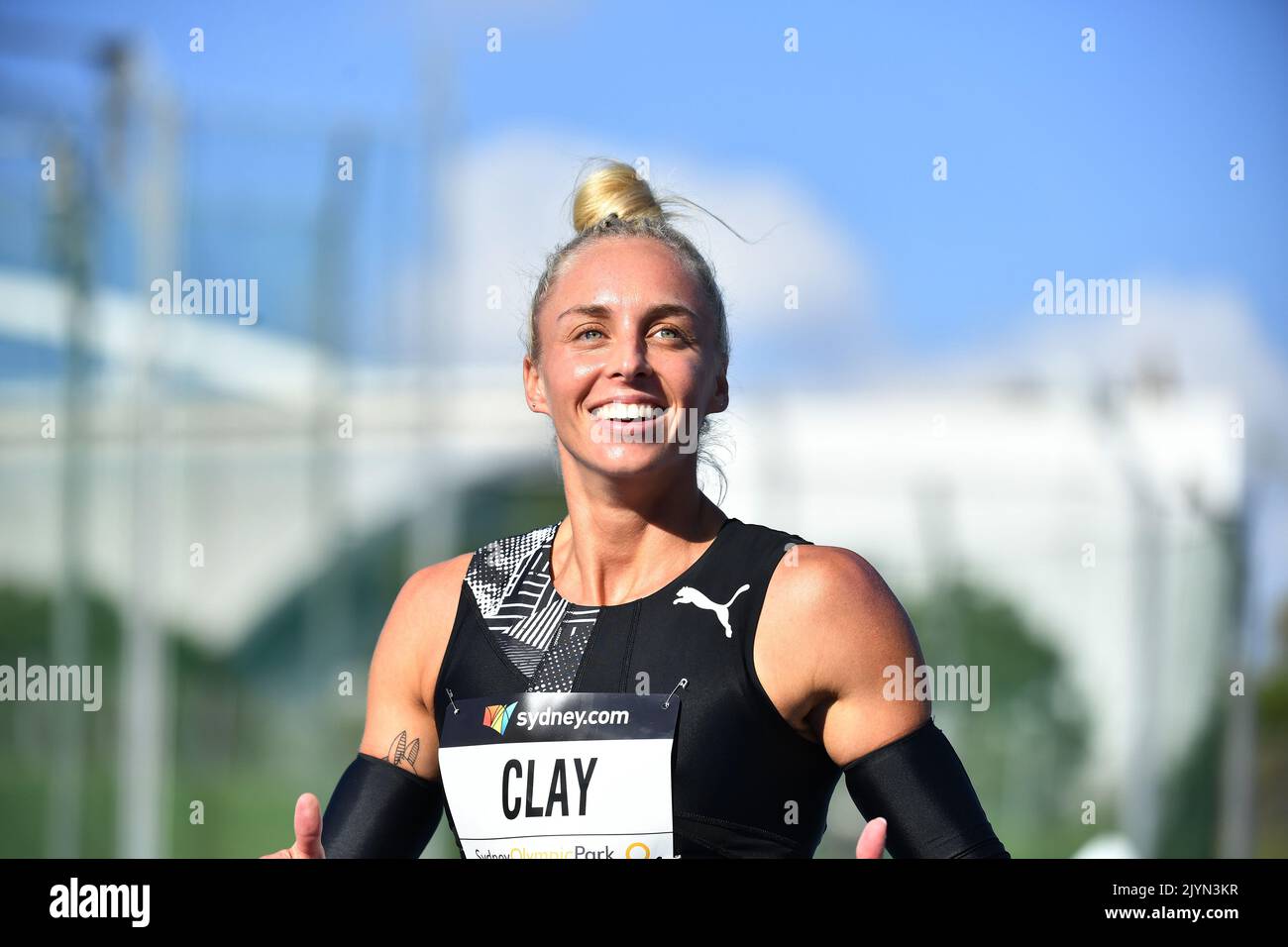 Liz Clay celebrates after winning the Womens 100m Hurdles final during ...