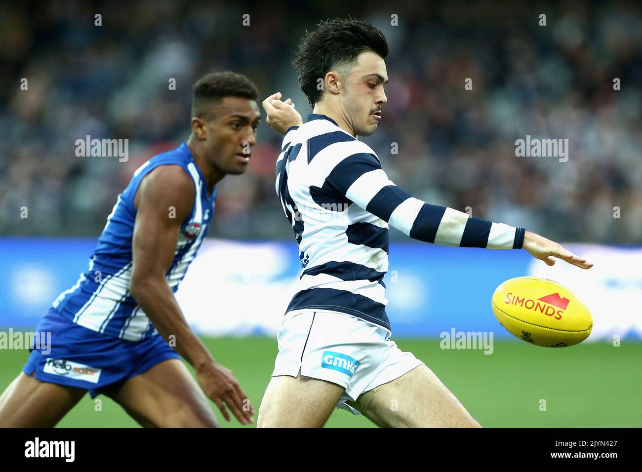 Brad Close of the Cats runs with the ball during the Round 5 AFL match ...