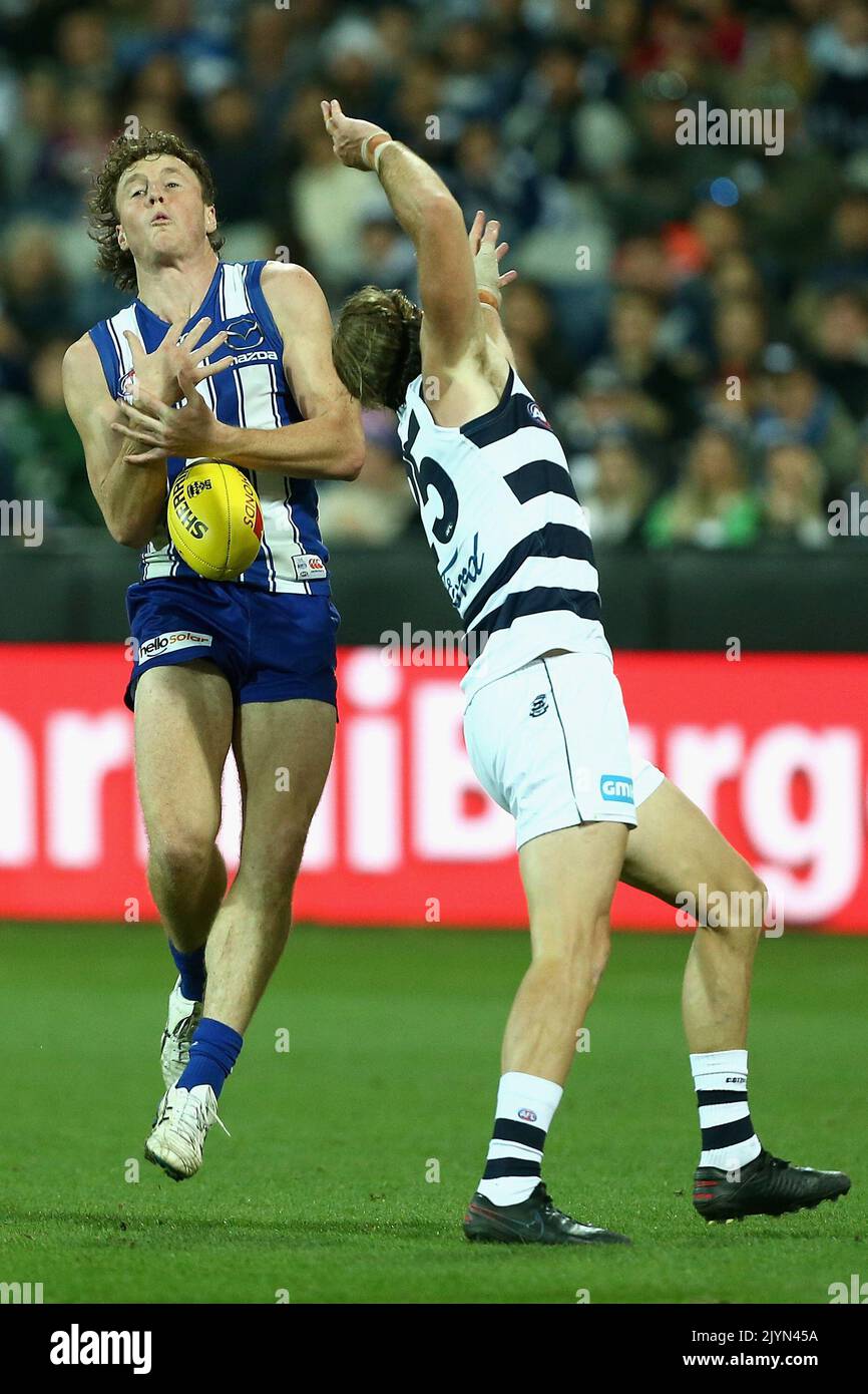 Nick Larkey of the Kangaroos attempts a mark during the Round 5 AFL ...