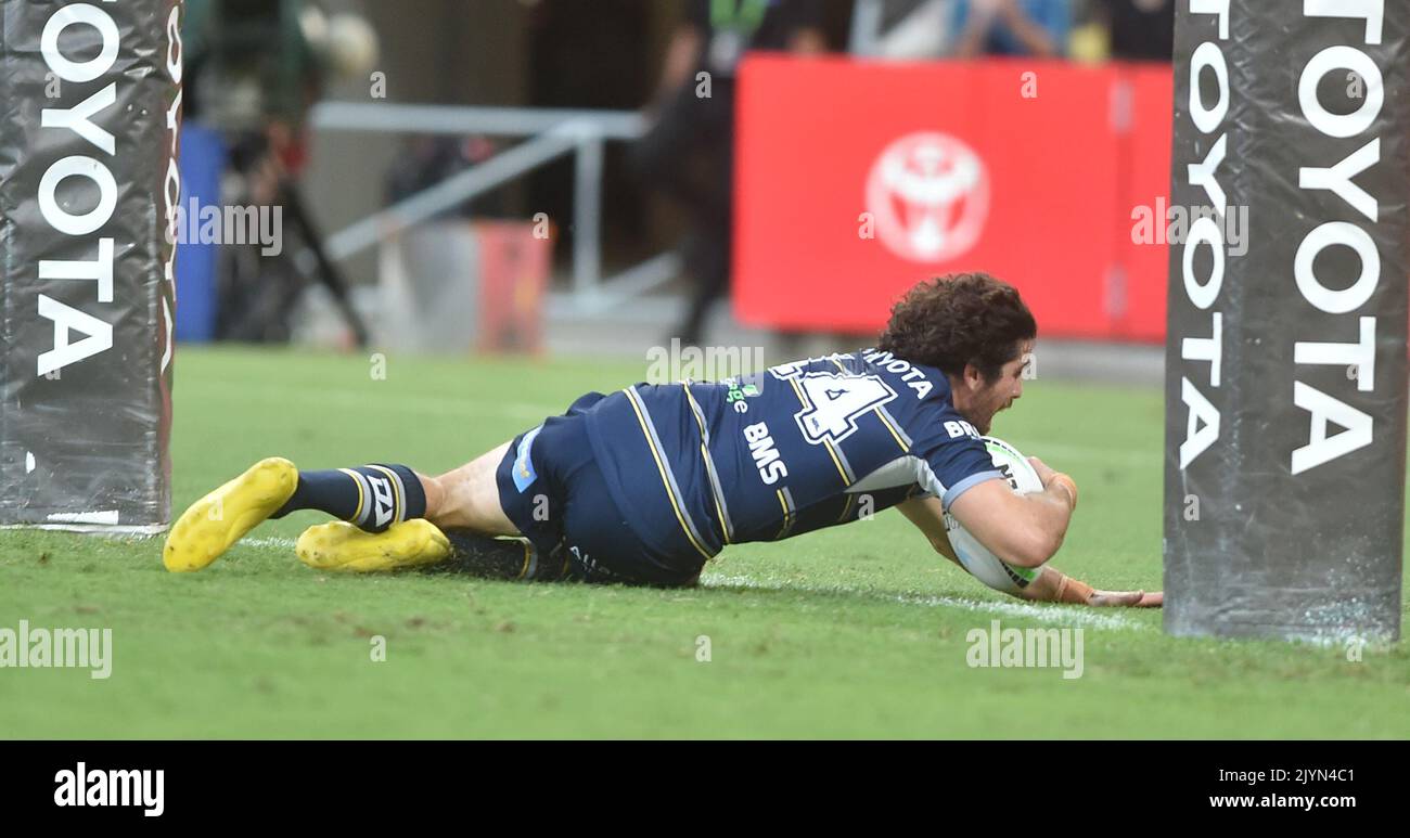 Jake Granville on his way to a try during the Round 6 NRL match between ...
