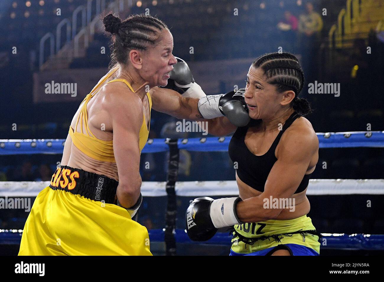 Vivana Ruiz Corredor (right) in action against Bec Moss during their super flyweight under card ...