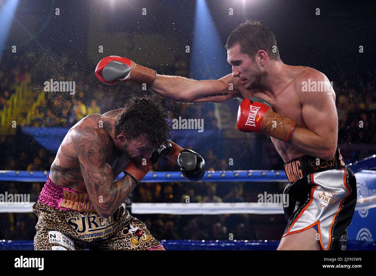 Jack Brubaker (left) in action against Steve Spark during their ...