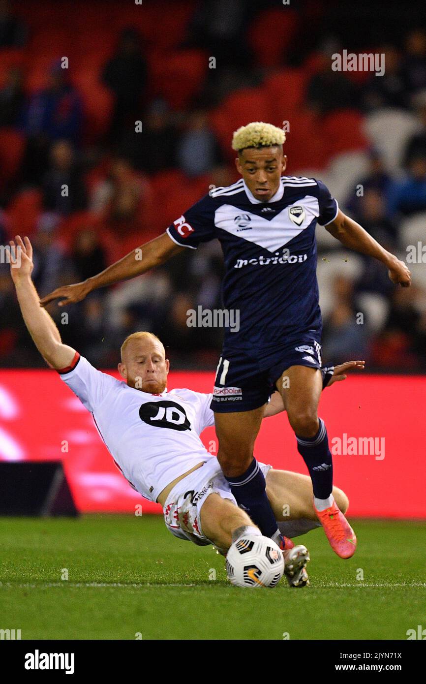 Ziggy Gordon of the Wanderers (left) and Ben Folami of Melbourne ...
