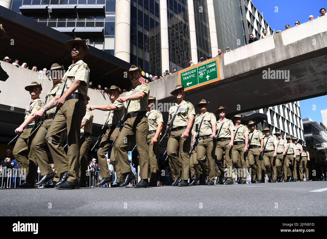 Members of the Australian Army are seen marching during the Anzac Day ...