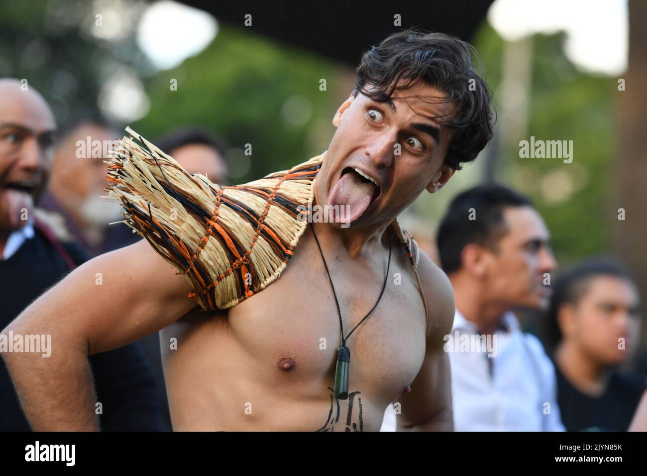 New Zealand Maori perform a haka at an Anzac Day service at Redfern ...