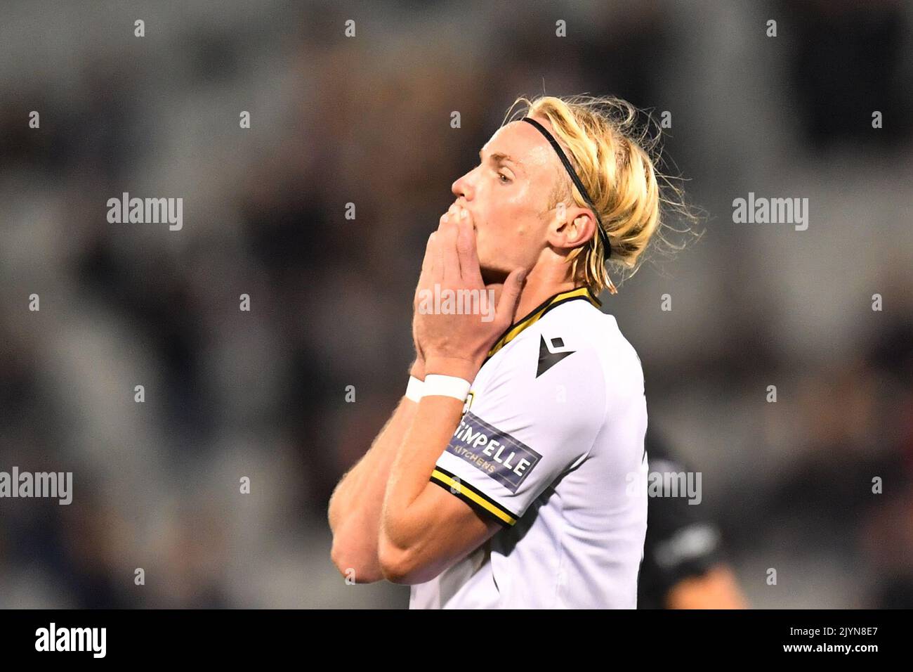 Lachlan Rose of Macarthur reacts after a missed opportunity during the ...