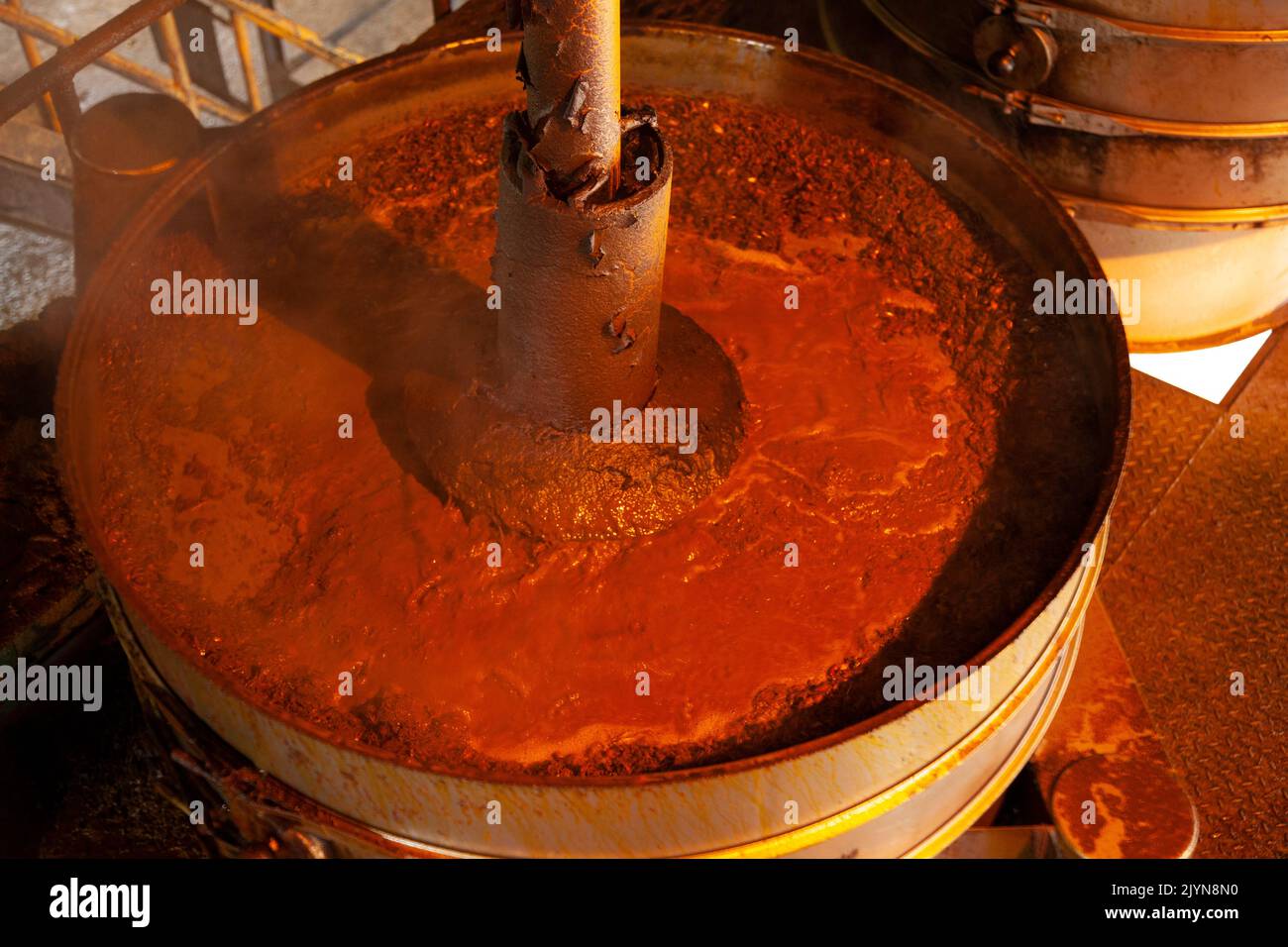Crude palm oil extraction in processing factory, West Kalimantan ...
