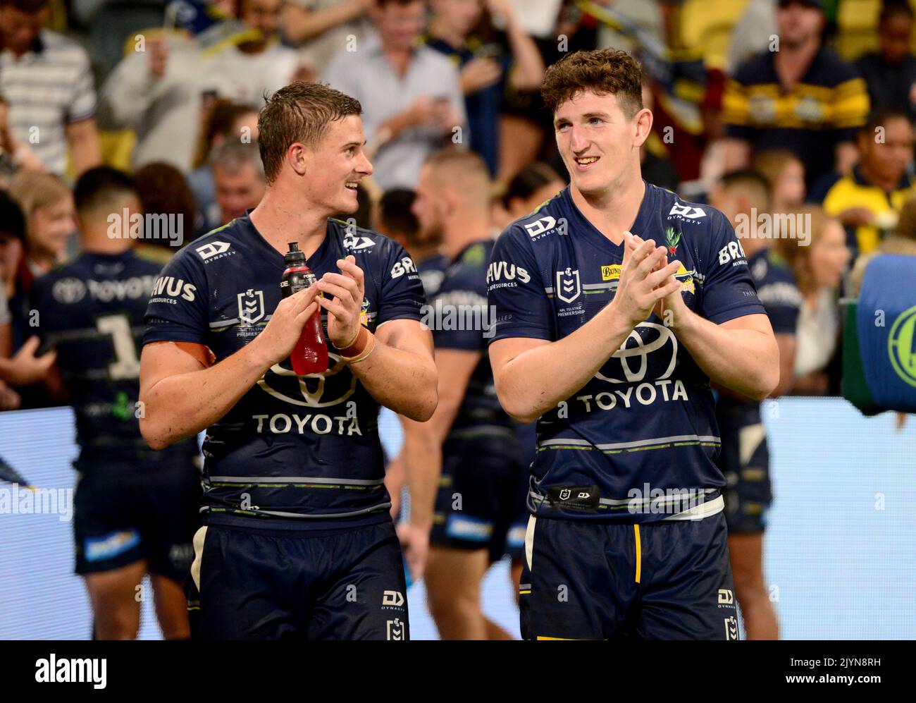 Mitch Dunn and Ben Condon of the Cowboys following the Round 7 NRL ...