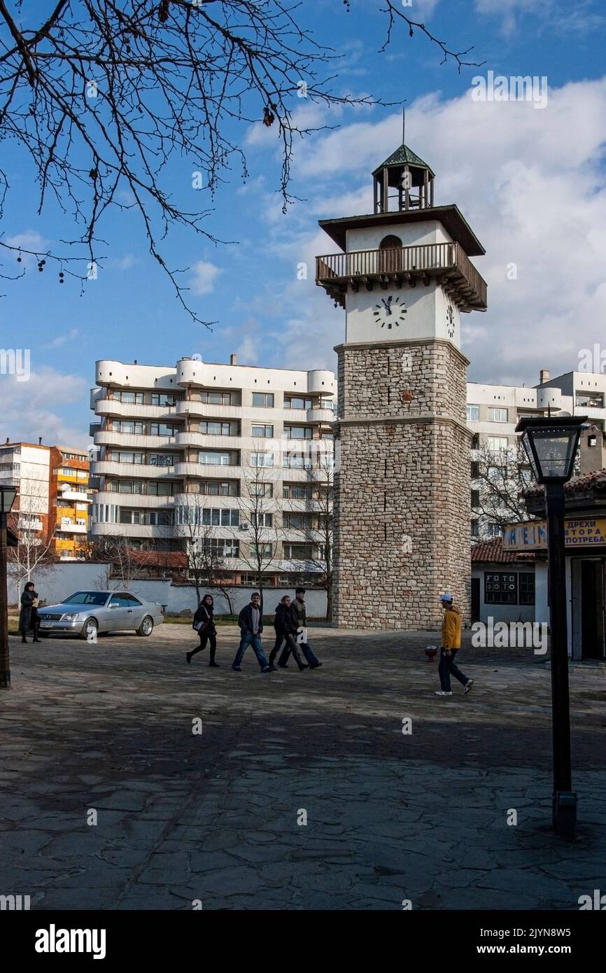 Dobrich, northeastern Bulgaria, street view, the 18th century clock ...
