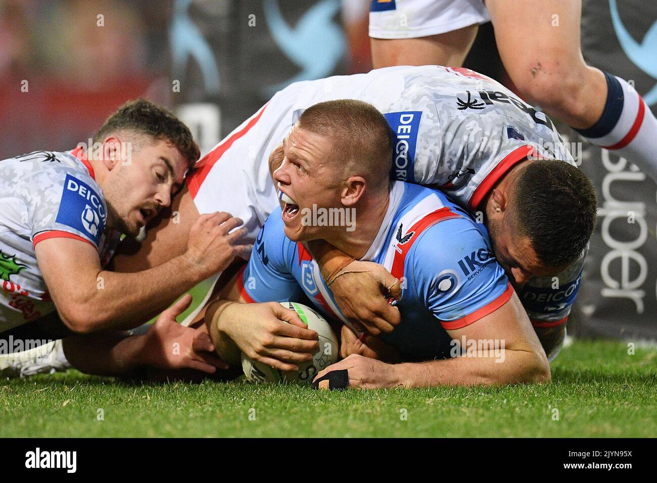 Lindsay Collins of the Roosters celebrates after scoring a try during ...