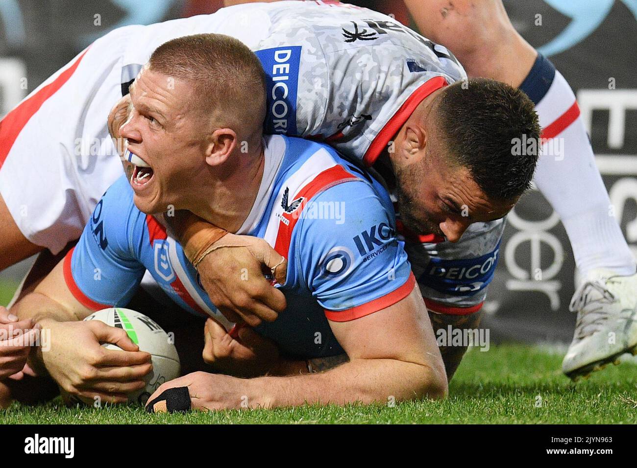 Lindsay Collins of the Roosters celebrates after scoring a try during ...