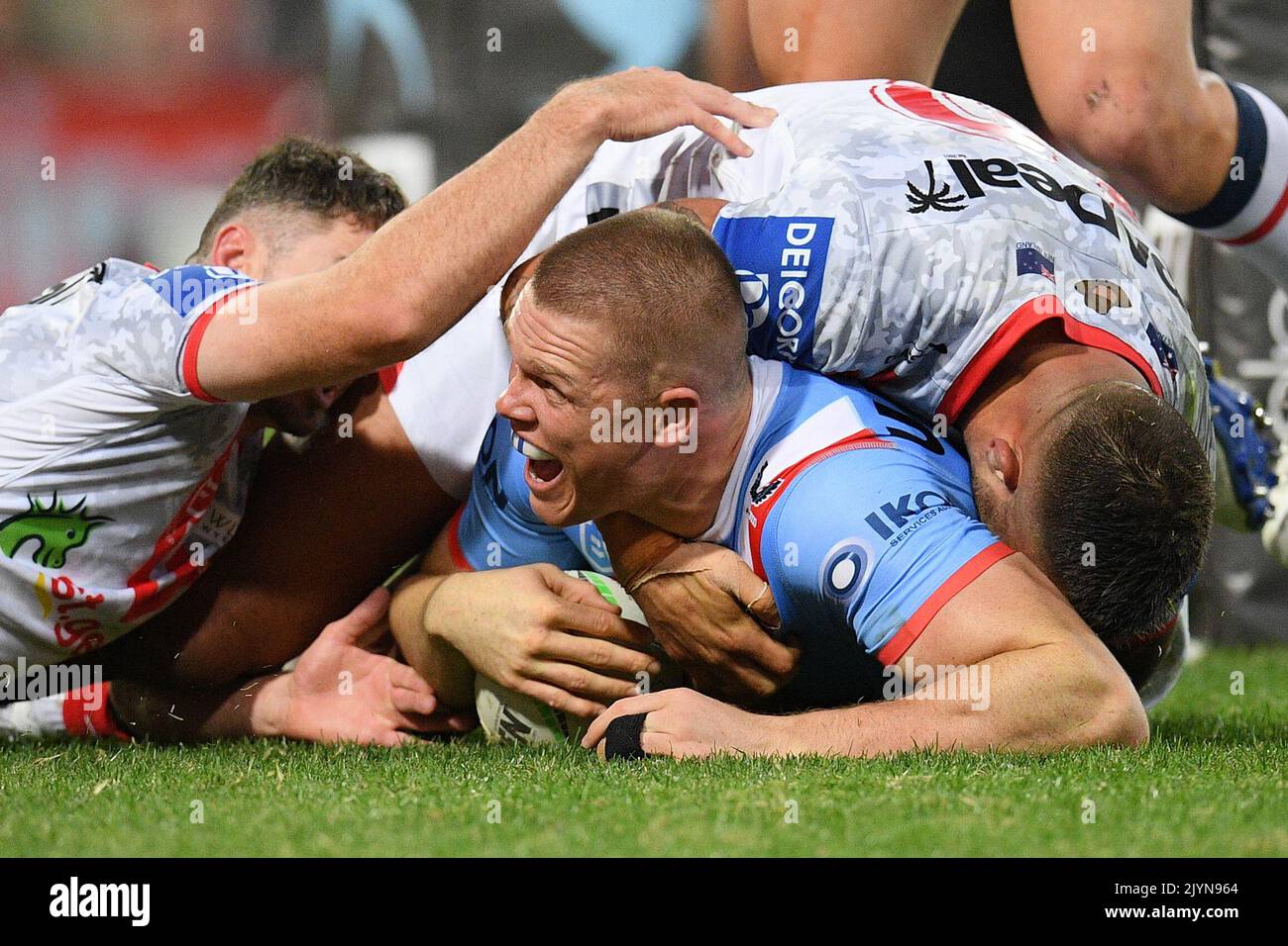 Lindsay Collins of the Roosters celebrates after scoring a try during ...