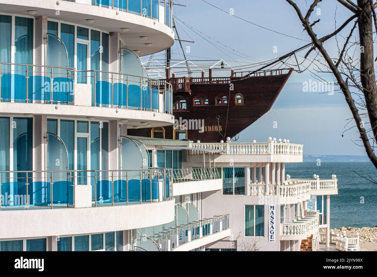 Varna, modern architecture, Sunny day beach, (Slunchev Den), Black sea ...