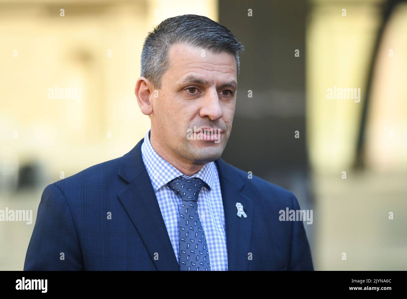 Victoria Police Association Secretary Wayne Gatt speaks to the media ...