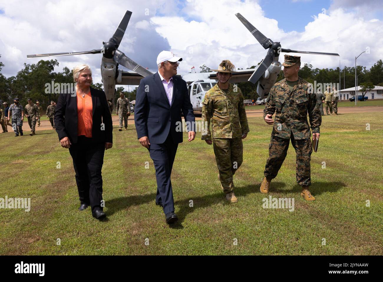 Prime Minister Scott Morrison, Senator Sam McMahon (L) Brigadire Ashley ...
