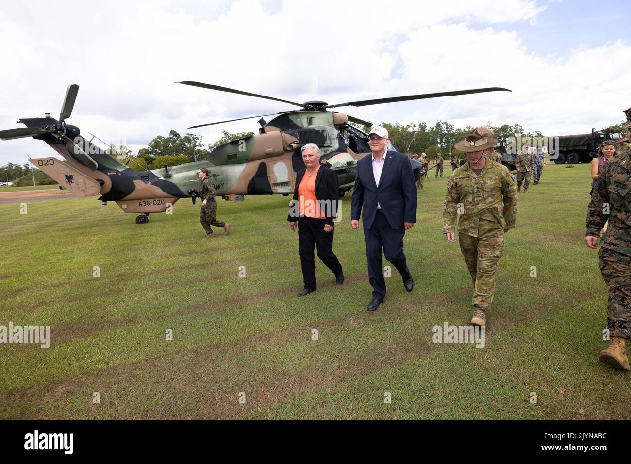 Prime Minister Scott Morrison, Senator Sam McMahon (L) Brigadier Ashley ...