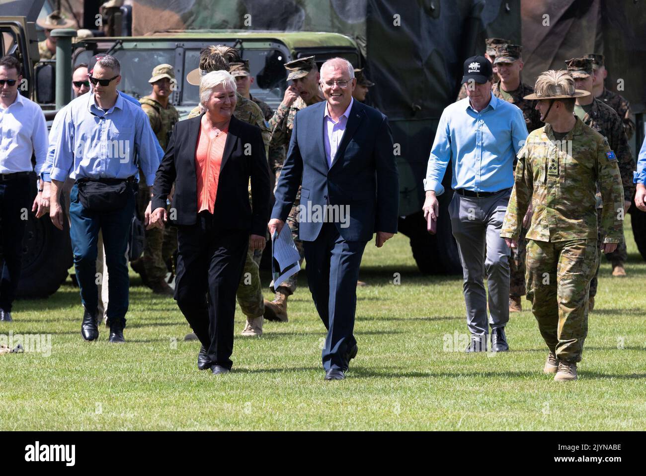 Prime Minister Scott Morrison, Senator Sam McMahon (L) Brigadier Ashley ...