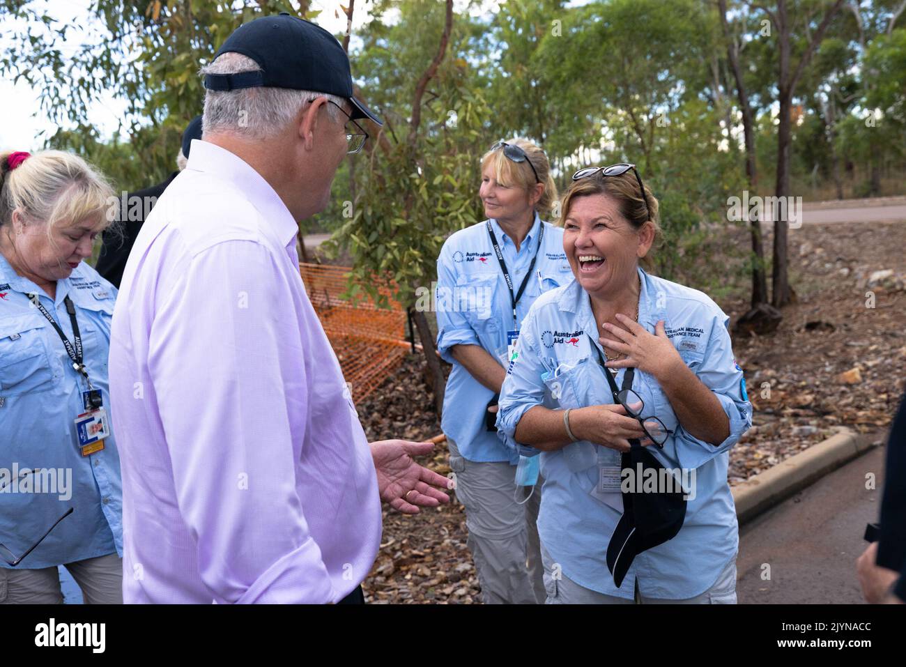 Prime Minister Scott Morrison during a tour of the Howard Springs ...