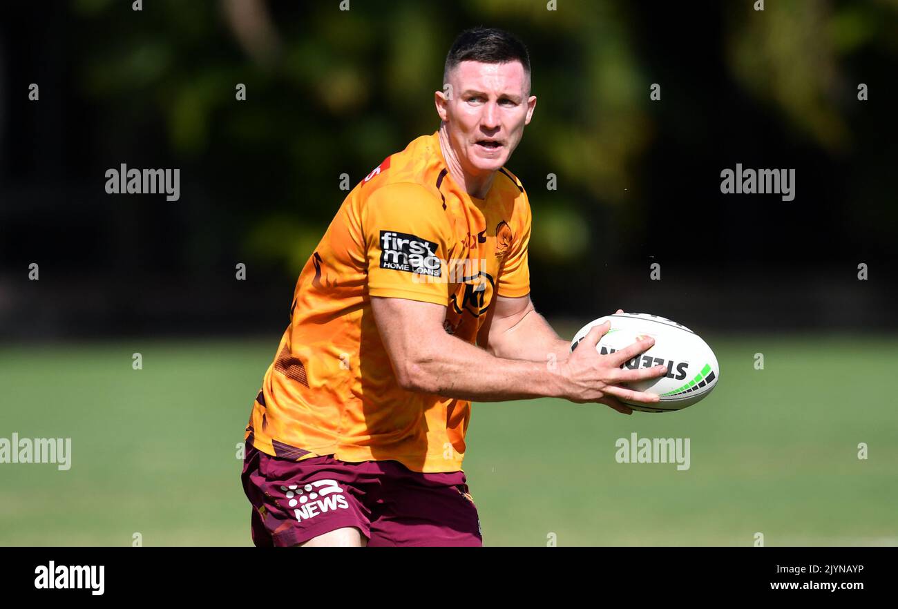 Tyson Gamble in action during a Brisbane Broncos NRL training session ...