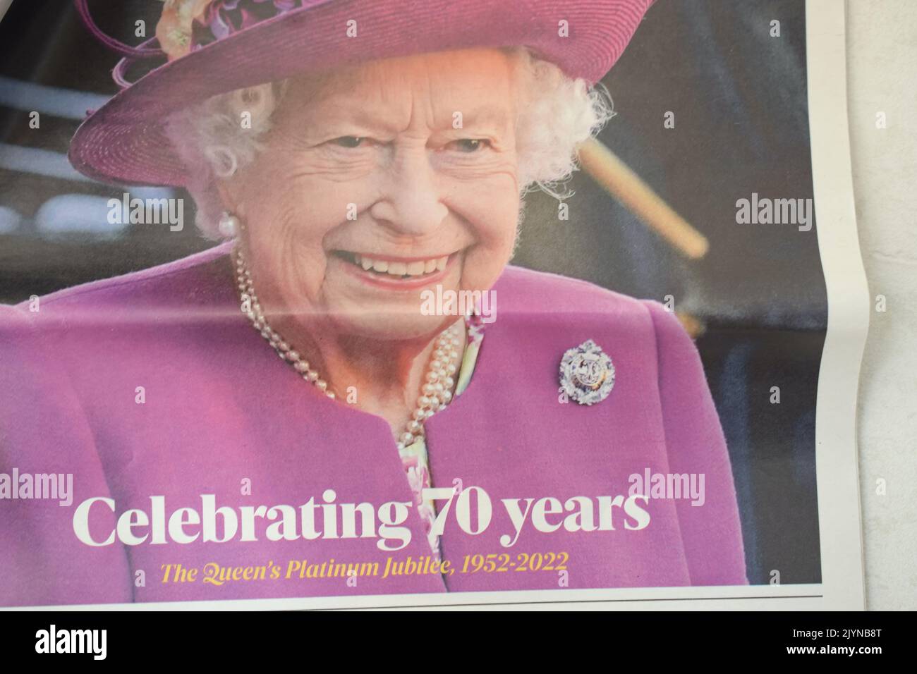 Evening standard newspaper with Queen Elizabeth portrait on front page ...