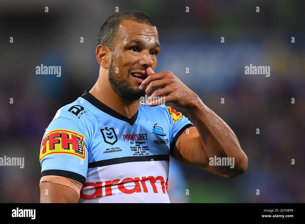 Will Chambers of the Sharks looks on during the Round 8 NRL match ...